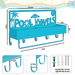 TAINAT 3-in-1 Outdoor Pool Towel Rack,Metal Towel Holder Wall Mounted Towel Drying Hanging Hooks,Poolside Beach Towel Storage for Bath Towel,Coats,Robe Swimsuit,Keys