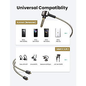UGREEN MMCX Cable 8 Core 4.4MM to Dual MMCX Balanced Audio Cable, Silver Plated Copper HiFi Sound Audio Jack Earphone Replacement Cable Compatible with TIN Audio T2 T3 SE215 SE535, 4FT (MMCX 4.4mm)