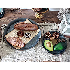 Funerom Industrial Style Metal Iron Tray Set of 2, Diameter：11.8 inch and 8 inch,Black Galvanized Tin Color