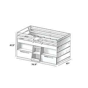 Max & Lily Modern Farmhouse Low Loft Bed with 2 Drawers, Twin, Driftwood