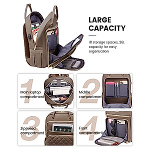 LOVEVOOK Women's 27-Liter Laptop Backpack, Brown, 16.9 x 12 x 7.9 in