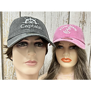 Enodtter Embroidered Captain First Mate Hats for Men Women, Nautical Marine Sailor Gift, Black Pink Skipper Boating Baseball Caps
