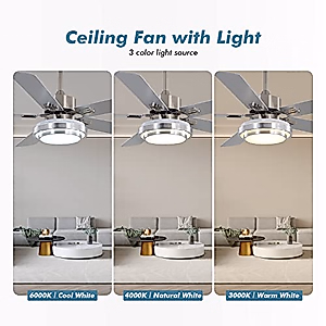 warmiplanet Ceiling Fan with Lights Remote Control, 52 Inch, Brushed Nickel (5-Blades)