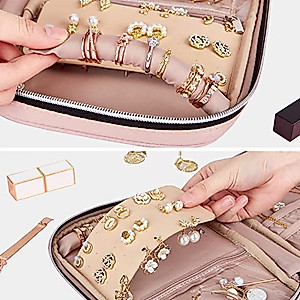 BELALIFE Travel Jewelry Organizer, Portable Jewelry Storage Case for Earrings, Rings, Necklaces, Bracelets, Pink