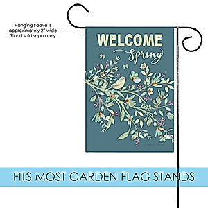Toland Home Garden 1112561 Welcome Spring Birds Spring Flag 12x18 Inch Double Sided Spring Garden Flag for Outdoor House Flower Flag Yard Decoration