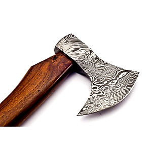 Skokie Knives Custom Damascus Steel Axes Hatchet Head Rose Wood Handle -Handmade Premium Quality Edge Fixed Blade – For Multipurpose–Ideal for Survival Hunting Camping Hiking Outdoor Every Day Carry