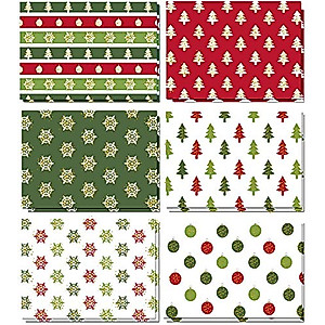 Classic Christmas Cards Boxed Bulk Set 36, Red and Green Merry Christmas Ornament Sparkle Glitter 6 Assortment for Winter Happy Holiday Greetings, Blank On the Inside, Envelopes and Stickers Included