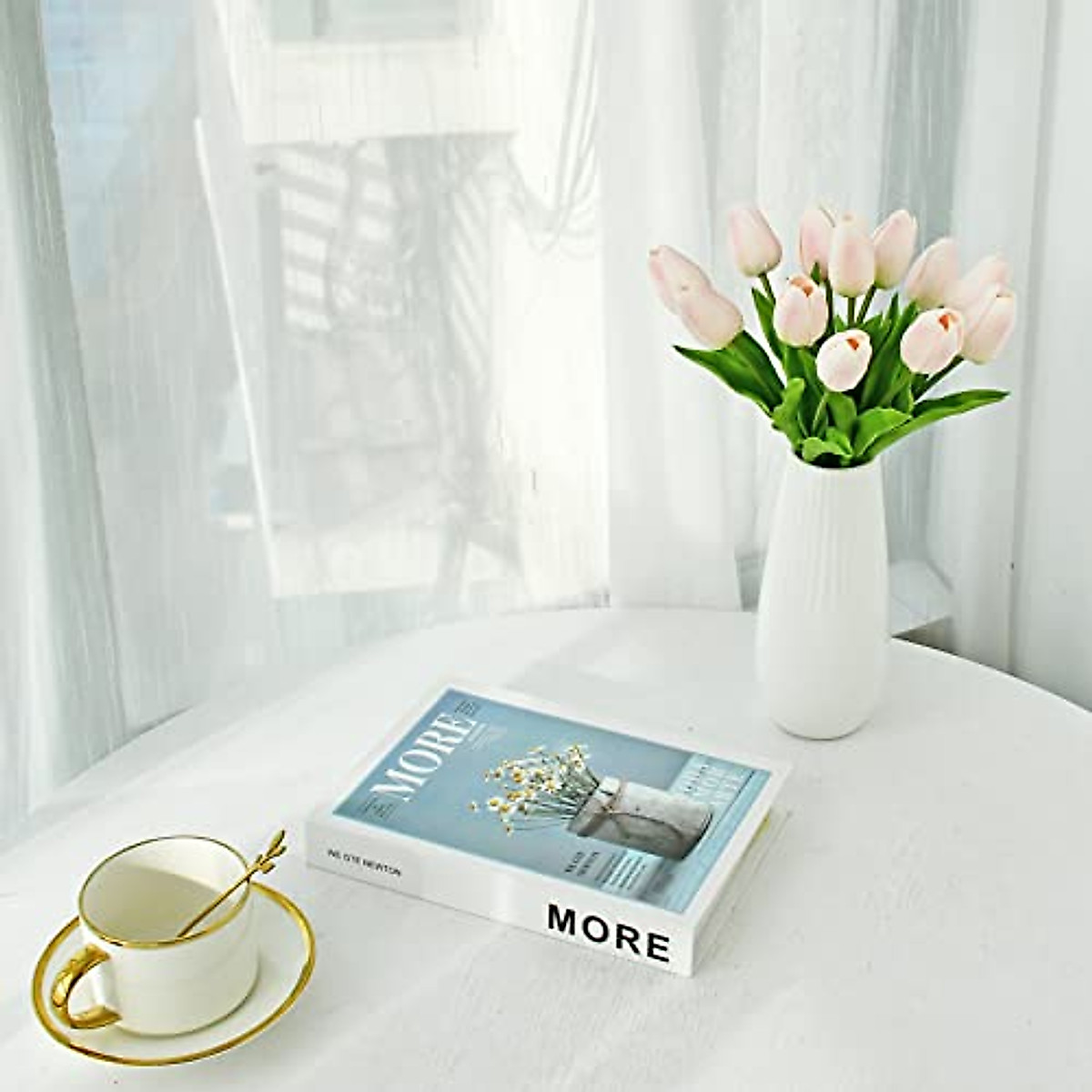 ONLY ART 30pcs Peach Artificial Tulip Flowers with Soft Latex Materials for Mother's Day Home & Kitchen Decoration