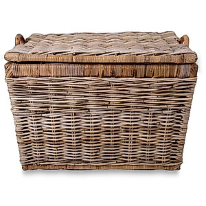 The Basket Lady Lift-Off Lid Wicker Storage Basket, Large, 24.5 in L x 18 in W x 17.5 in H, Serene Grey…