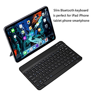 Ultra-Slim Bluetooth Keyboard Portable Mini Wireless Keyboard Rechargeable for Apple iPad iPhone Samsung Tablet Phone Smartphone iOS Android Windows (10 inch Black)