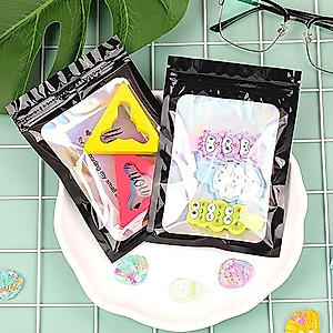 120 Resealable Mylar Bags, Smell Proof Bag for Food Storage, Holographic Packaging Pouch Bags with Front Window for Sample Snack Cookies Jewelry (4 x 6 Inch, Black)