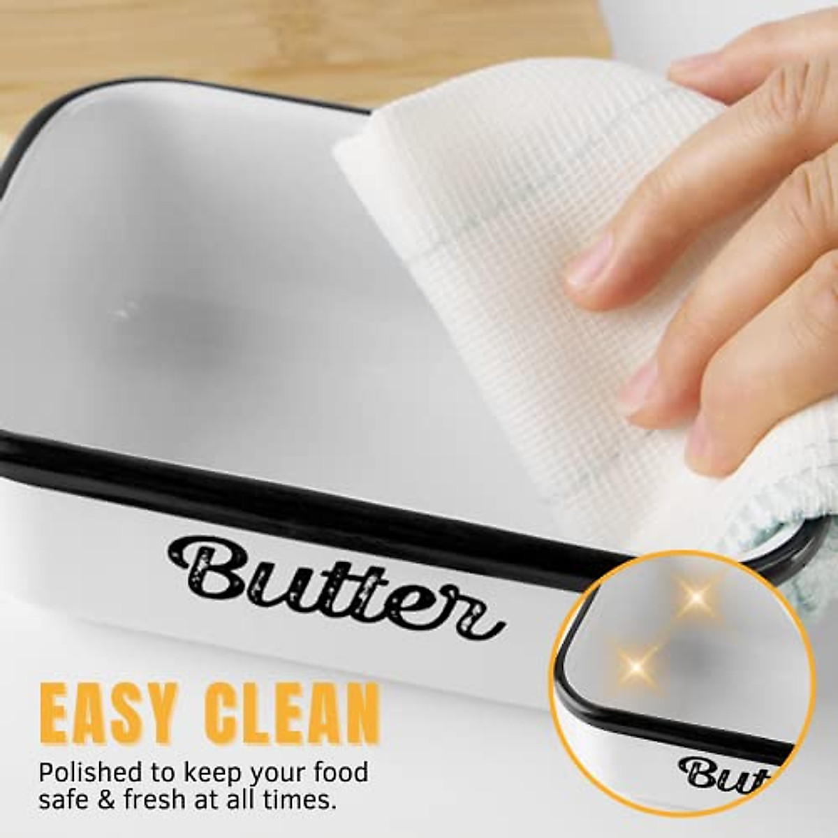 Granrosi Ceramic Butter Dish with Lid for Countertop, Butter Keeper, Butter Holder, Butter Container for Fridge, Butter Dishes, Covered Butter Dish - Farmhouse Butter Dish with Wooden Lid - White