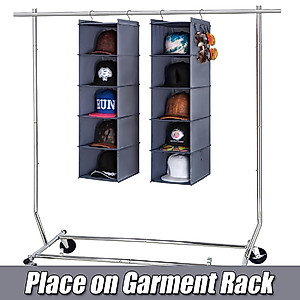 LADYBRO Baseball Cap Storage for Closet Hanging Hats Organizer 10-Shelf Hat Racks 2Pcs 5-Shelf Hat Storage Newsboy Hat Trucker Cap Boxes Container Hat Display Hanger Hat Holder Oxford Cloth