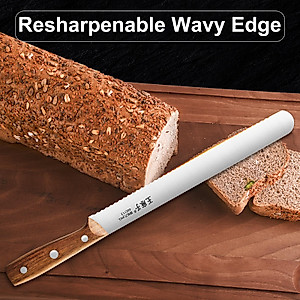 WANGMAZI Serrated Bread Knife Kitchen Chef Knife, German Stainless Steel Razor-sharp Blade Ergonomic Comfortable Wooden Handle, Over 300 Years of Brand(11inch, Silver)