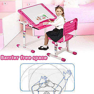 Kids Desk and Chair Set Height Adjustable Ergonomic Children Sturdy Table with Drawer Storage Childs Study School Desk Interactive Workstation Kids Art Writing Desk Furniture for Girls Boys