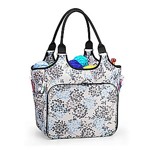YARWO Knitting Tote Bag, Yarn Storage Organizer for Yarn Skeins, Knitting Needles, Crochet Hooks and Knitting Projects, Dandelion (Patent Pending)