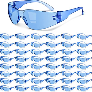 Yunsailing 48 Pairs Clear Safety Glasses Bulk, Safety Goggles Anti Fog Eye Protection Glasses, Scratch and Impact Resistant Protective Eyewear for Men Women Work Construction Shooting Laboratory, Blue