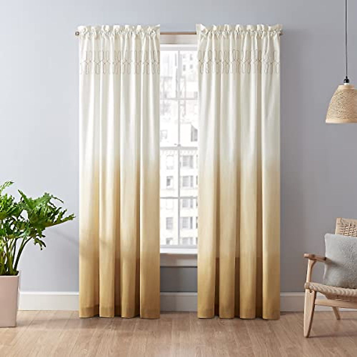 Vue Arashi Modern Boho Decorative Ombre Rod Pocket Window Curtain for Living Room (1 Panel), 52 in x 84 in, Gold