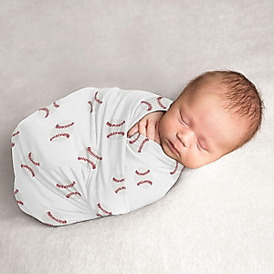 Sweet Jojo Designs Baseball Baby Boy Swaddle Blanket Jersey Stretch Knit for Newborn or Infant Receiving Security - Red and White Americana Sports