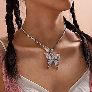 Zoestar Butterfly Choker Necklace Gorgeous 2 Layered Crystal Pendant Necklaces Sparkly Butterfly Chain Jewelry for Women