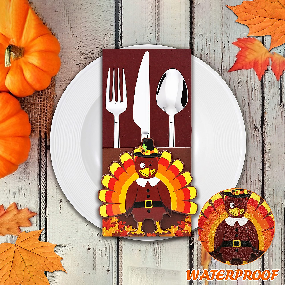 Fall Thanksgiving Cutlery Holder Set, 24 Pcs Thanksgiving Turkey Utensil Decor, Fall Harvest Dinner Table Decoration Family Gathering Party Supplies