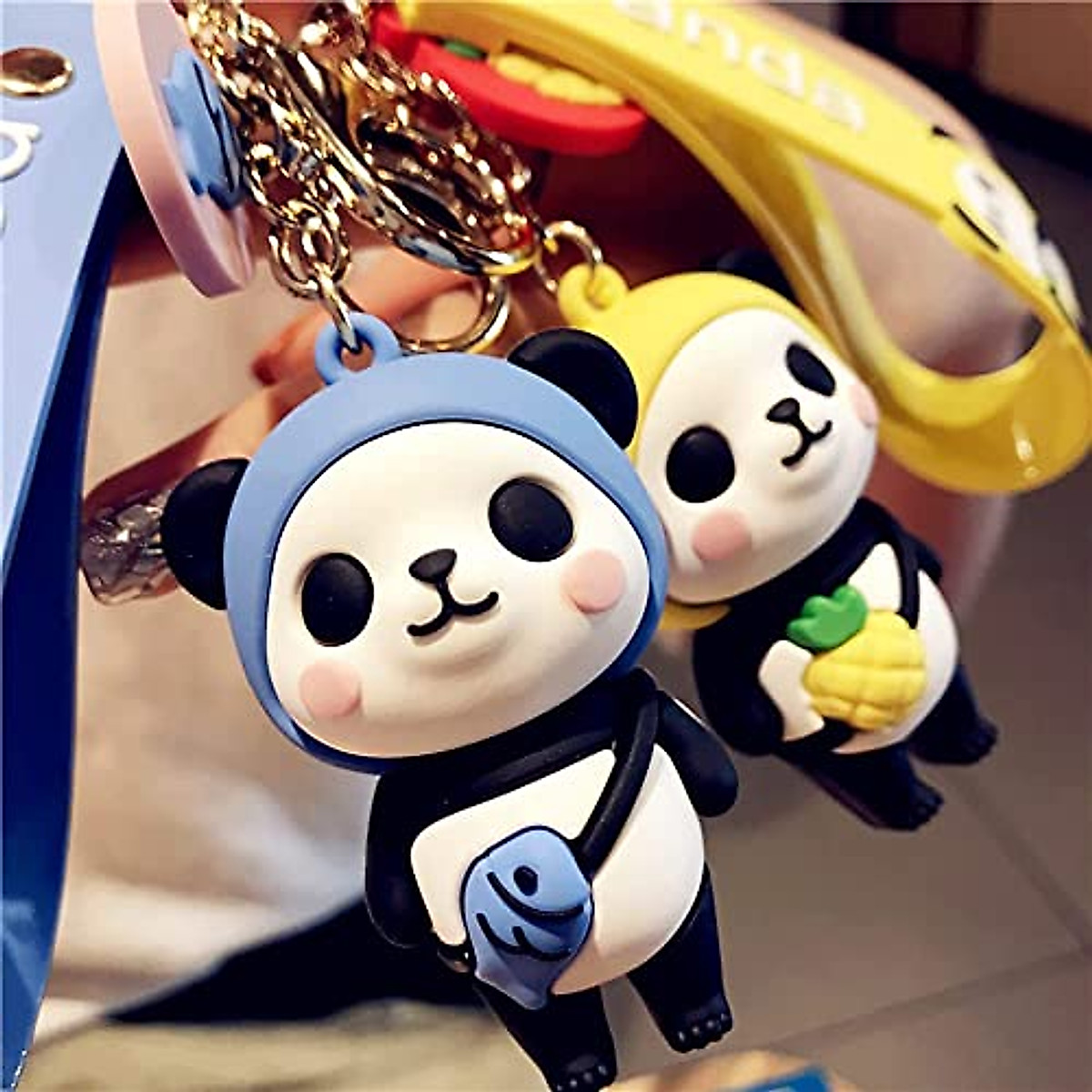HSYHERE Men Women Boys Girls Rubber Cute PVC Panda Keychain Creative New Year Gift Bag Animal Football blue