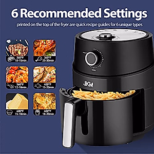 JKM Air Fryer 4.7 Quart, mechanical Air Fryer Oven, Adjustable Timer & Temp, No Oily Smoke Frying Cooking, Auto Shut Off, 1500W, Black