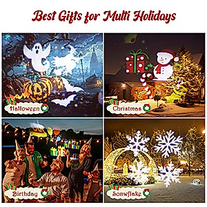 A.T.Lums Christmas Projector Lights Outdoor & Indoor, 16 HD Slides LED Projection Lamp for Christmas Gifts, Waterproof Snowflake Landscape Lights for Halloween Easter New Year Holiday Party Deco