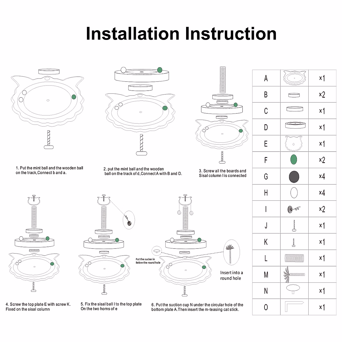 Cat Scratching Post, 4 in 1 Wooden Cat Scratcher Toy, 18" Tall Scratch Post with 2 Level Cat Track Balls, 2 Interactive Cat Feather Toys and 2 Sisal Hanging Balls for Indoor Kittens, Adult Cats