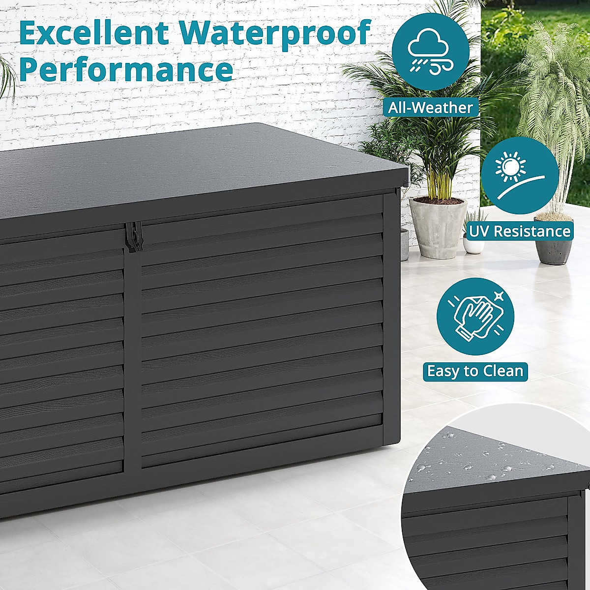 HUGROVE 130 Gallon Resin Deck Box, Large Outdoor Storage with Lockable Lid & Side Handles, Deck Boxes Outdoor Waterproof for Patio Cushions, Garden Tools, and Pool Accessories (Black)