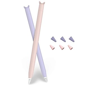 2 Pack Cute Case for Apple Pencil 1st Gen for Apple Pencil Accessories Cover , Soft Silicone Sleeve Cover Accessories Compatible for iPad Pro 9.7"/10.5"/12.9" (Pink & Purple)
