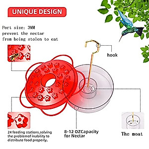 Oubaiyi Hanging Hummingbird Feeders for 24 Feeding Ports,2 Pack,Leak-Proof,Ant-Moat,Easy to Clean and Fill, Saucer Humming Feeder Outdoors Windows ,Deck, Patio, Garden, Red&Red