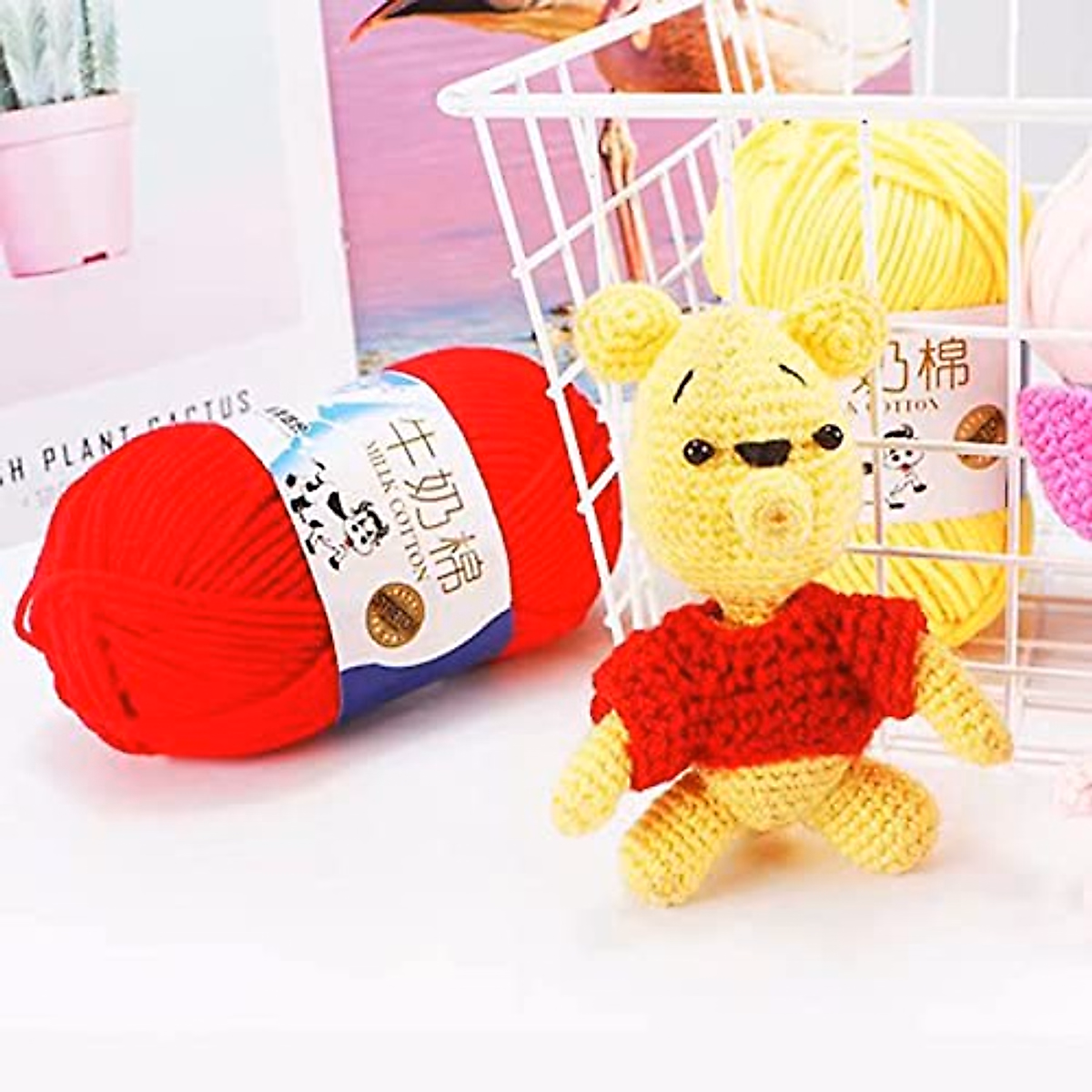 2 Set 1 Roll 5-Strand Wool Yarn Soft Warm DIY Beginner Needlework Hand Knitting Crochet Yarn Ball for Sewing Shop Wool Yarn