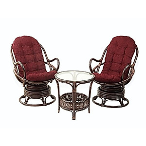 Lounge Swivel Rocking Java Chair Natural Rattan Wicker Handmade with Dark Brown Cushion, Dark Brown