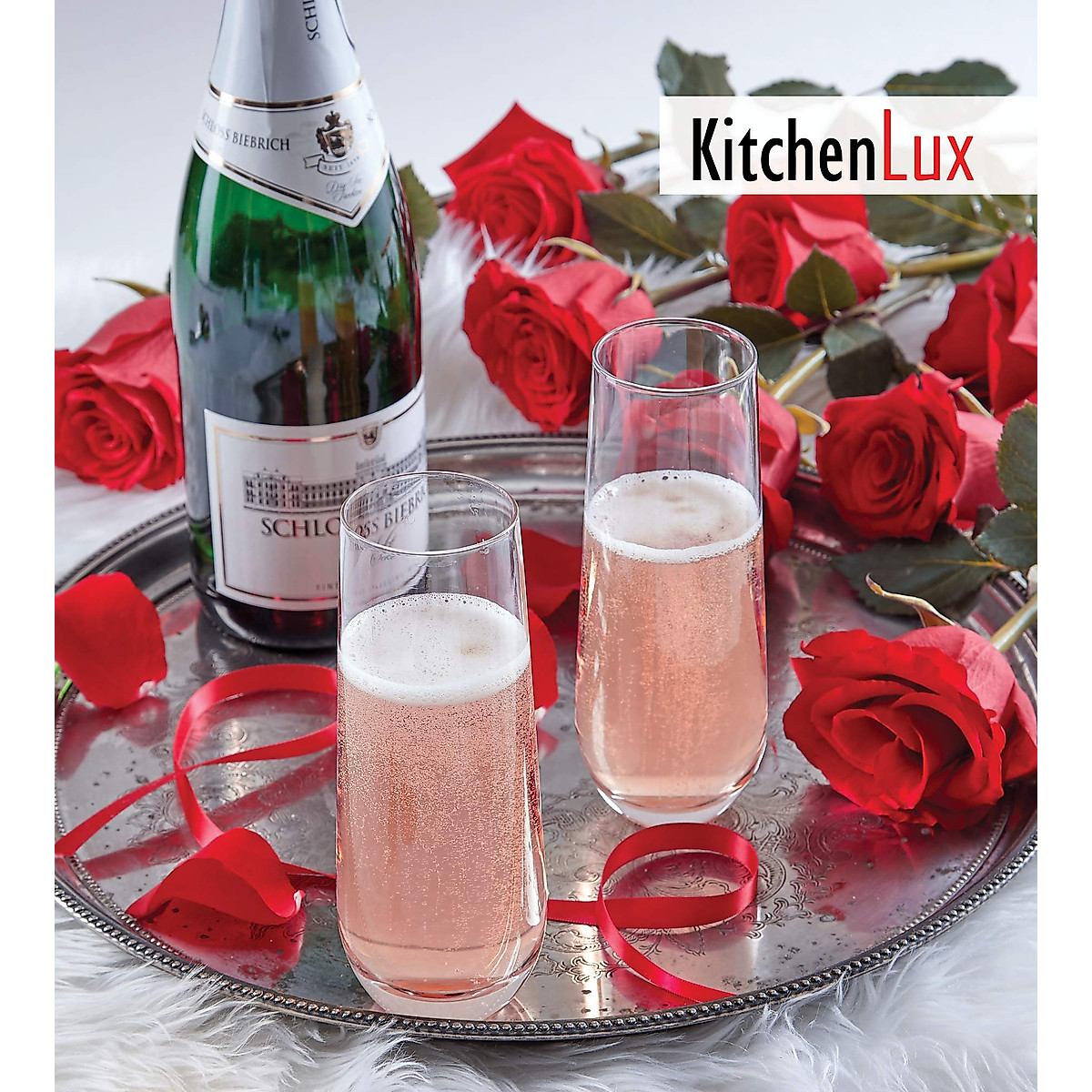 Kitchen Lux 10oz Stemless Champagne Flutes- Set of 12 Champagne Glasses – Elegant Highball Tumblers - Premium Clear Glass, Wine, Shots, Cocktails, Champagne, Mimosa for Parties – Dishwasher Safe