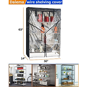 Dalema Wire Shelves Covers,600D Heavy Duty Waterproof Dustproof Shelving Unit Cover,Outdoor Storage Rack Cover with Zipper for Metal Shelving(Black with Clear Front,30x14x63 Inch)