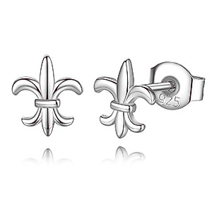 Lavishe Rhodium Plated 925 Sterling Silver Mini Fleur De Lis Flower of Lily Stud Earrings