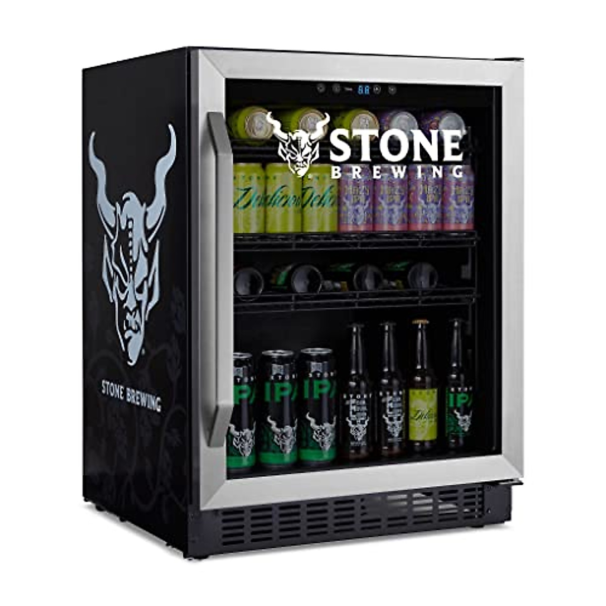 NewAir Stone Brewing 180 Can FlipShelf Beverage and Beer Refrigerator, 24” Built-In or Freestanding Wine Cooler with Reversible Shelves, Perfect for Bar, Gamer Room, or Office