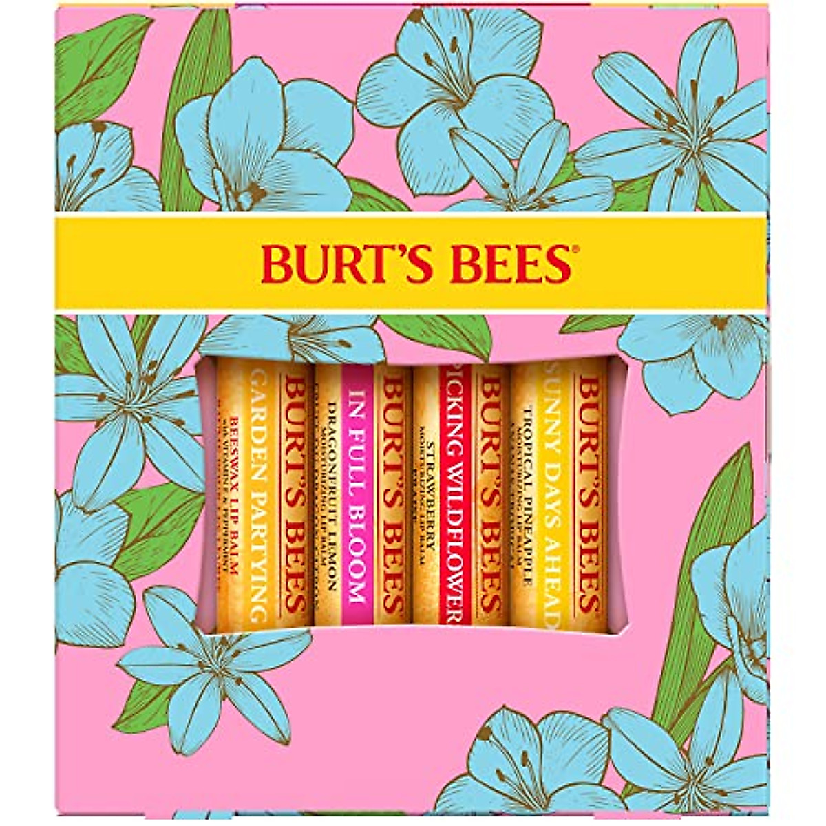 Burt's Bees Lip Balm Easter Basket Stuffers, Lip Care Gifts for All Day Hydration, In Full Bloom Set - Beeswax, Dragonfruit Lemon, Tropical Pineapple & Strawberry, 4 Pack (Packaging May Vary)