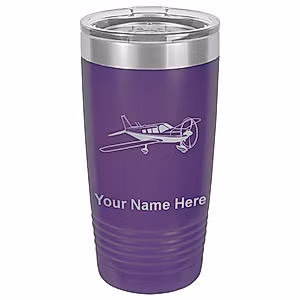 LaserGram 20oz Vacuum Insulated Tumbler Mug, Low Wing Airplane, Personalized Engraving Included (Dark Purple)