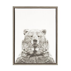 Kate and Laurel Sylvie Bear Animal Print Black and White Portrait Framed Canvas Wall Art by Simon Te Tai, 18x24 Gray