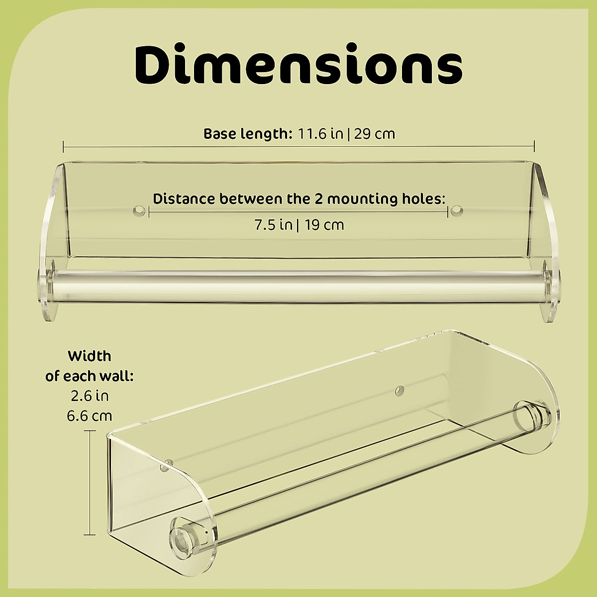 Srenta Clear Acrylic Paper Towel Holder Wall Mount Paper Towel Holder Under Cabinet, Wall Mounted Undermount Hanging Paper Towels Holder Dispenser, Holds Jumbo Rolls, Adhesive Strips & Screws Included