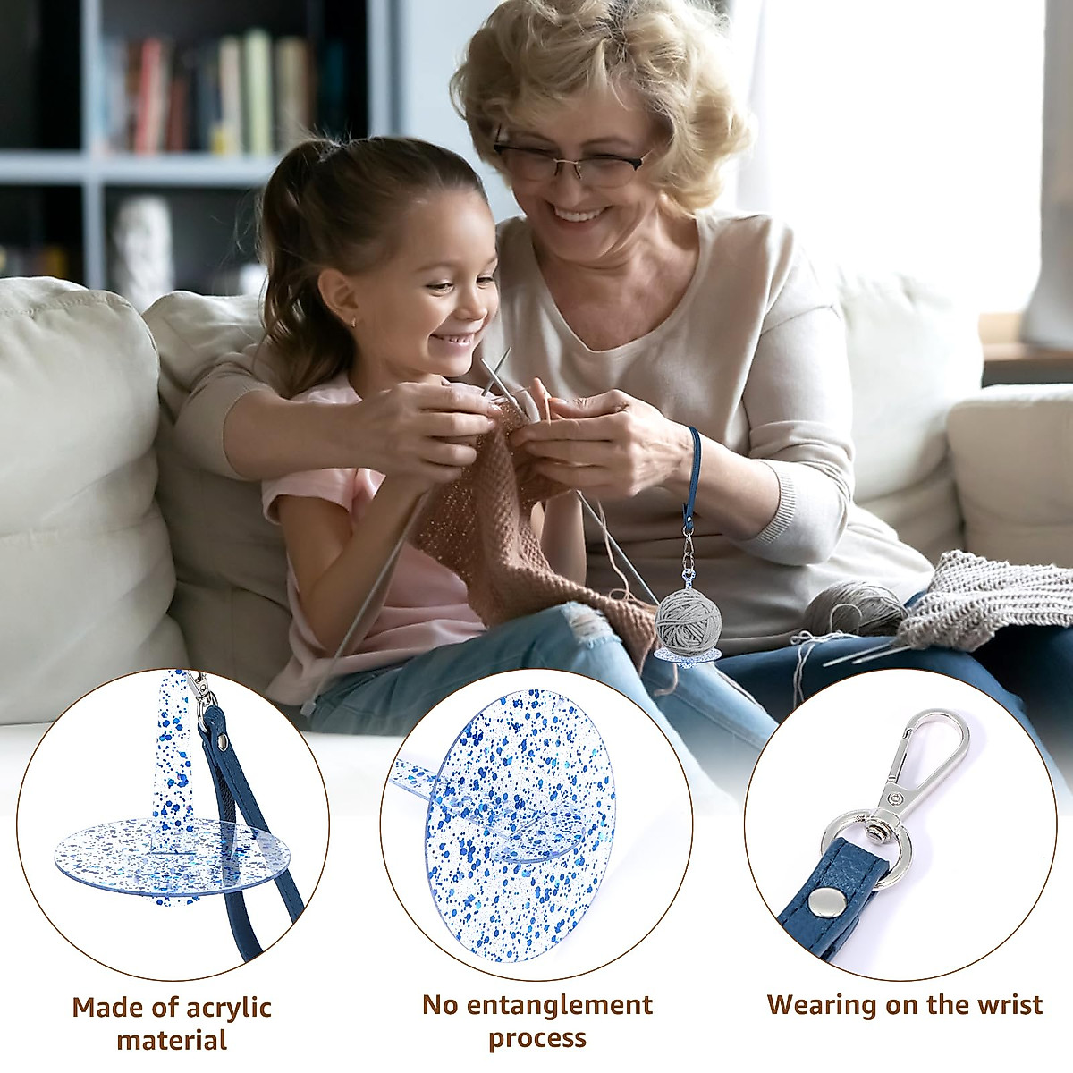 2Pcs Wrist Yarn Holder, Portable Wrist Yarn Holder with Wrist Strap, Acrylic Wrist Yarn Spinner, Wrist Yarn Ball Holder for Crocheting, Twizzling Yarn Organizer Storage Knitting Supplies Crocheting