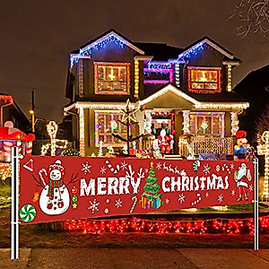 MAIAGO Merry Christmas Banner - Extra Large 10.2 ft x 1.8 ft - Outdoor Red Christmas Banner Decorations - Xmas Indoor & Outdoor Hanging Decor, Christmas Holidays Party Decor Supplies