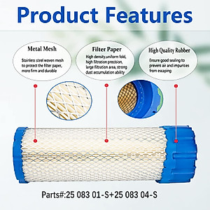25 083 01-S 11013-7020 Outer Air Filter+25 083 04-S 11013-7019 Inner Filter Compatible with Kawasaki 11013-7044 11013-7045,Kohler 2508301 2508304,M131802 M131803 CH18-CH26 CV16-CV26 CH730-CH750