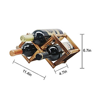 MUGLIO Foldable Wooden Wine Bottle Holder Free Standing Natural Wine Shelves for Pantry 2 Slots for 3 Bottles Wine Rack