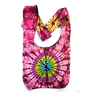 Tie Dye Crossbody Shoulder Hippie Boho Handbag Purse in Pink Large