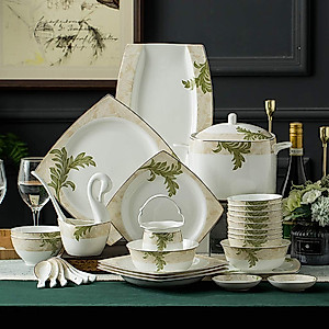 Stylish Dinner Plates,Ceramics Dinner Sets, Cereals Bowl & Soup Pot & Plate | 58 Pieces Bone China Dinnerware Set for Wedding Gifts and Family Gathering