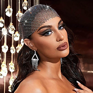 EARENT Mesh Rhinestone Headbands Glitter Wide Head Scarfs Elastic Turban Headwrap Crystal Nightclub Hair Band Rave Costume Party Hair Accessories for Women (A-Black)