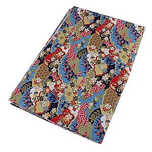 LoveinDIY Cotton Fabric Yard Sewing Patchwork Fabric Japanese Kimono Printed Fabric, Japanese Traditional pattarn, for Your Hand Making, Blue Flowers
